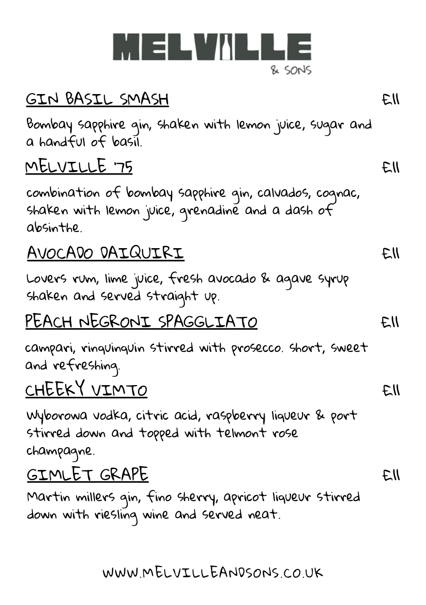 Menu – Melville & Sons